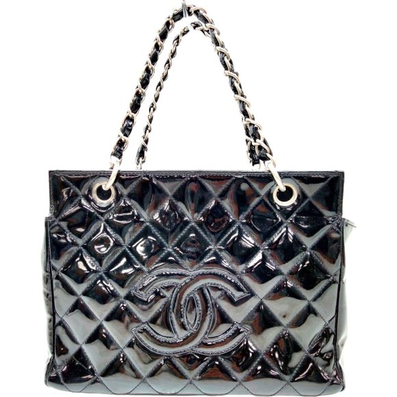CHANEL | Bags | 756855t Chanel Hand Bag Matelasse Patent Black Leather ...